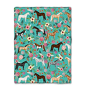 Horses Floral Horse Breeds Baby Double Blanket, Ultra Soft Warm Plush Nursery Receiving Blankets for Toddler Infant Newborns
