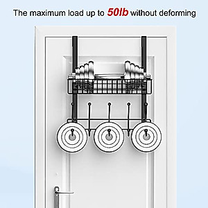 MILIJIA Coat Rack, Over The Door Hanger with Mesh Basket, Detachable Storage Shelf for Towels, Hats, Handbags, Coats (Black)