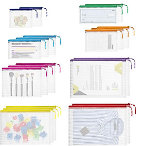 20pcs Mesh Zipper Pouch for Organization, Waterproof Zipper Pouches Colored PVC Travel Zipper Bags Clear Multipurpose Document Bags Suitable for Travel, School, Board Game and Office Supplies