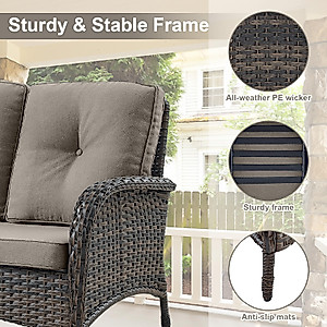 Belord Outdoor Wicker Loveseat with Coffee Table, Patio Loveseat Sofa 2 Piece Outdoor Wicker Furniture Set for Patio Porch Deck Balcony Light Brown/Gray