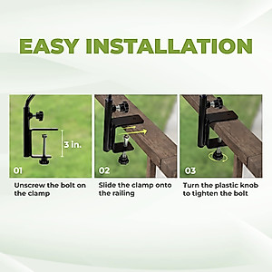 Idzo Deck Bird Feeder Hanger for Railing, 43in Deck Hook for Bird Feeder Pole, Sturdy 1 Piece Solid Steel Construction, 3in Non-Slip Clamp, Black