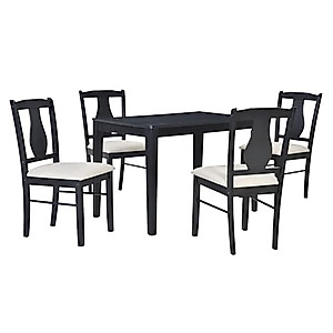 THINK 30 5-Piece Kitchen Dining Table Set, 48” Compact Table & Chair Set for Home, Dinning Room, 2-4 Person, Space Saving Wooden Rectangular Dining Table and 4 Upholstered Chairs-Black