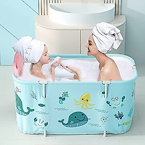Portable Bathtub for Adult, Foldable Soaking Freestanding Collapsible Tub for Shower, Cold Plunge Tub for Ice Bath,Hot Bath Tub, SPA Bath Tub with Inflatable Pillow,Seat for Bathroom