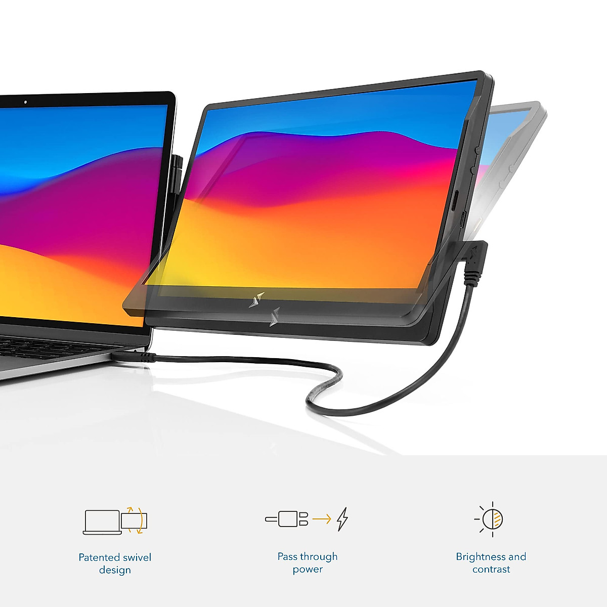 SideTrak Swivel Triple 14" Patented Attachable Portable Monitor - FHD TFT Laptop Triple Screen with Kickstand, for Mac, PC, and Chromebook, Fits All Laptops, Powered by USB or Mini HDMI Port (Triple)