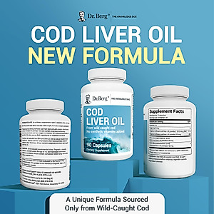 Dr. Berg Cod Liver Oil Capsules - NEW FORMULA without OxBile - Rich in Omega-3 Fatty Acids (DHA & EPA), Vitamins A & D - No Smells or Bad Aftertaste - 90 Capsules