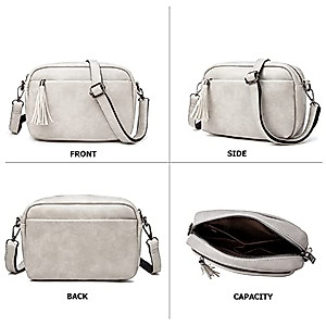 myfriday Lightweight Medium Crossbody Bag for Women, Camera Shoulder Purses Pocketbooks with Tassel and Triple Zipper Pocket Grey