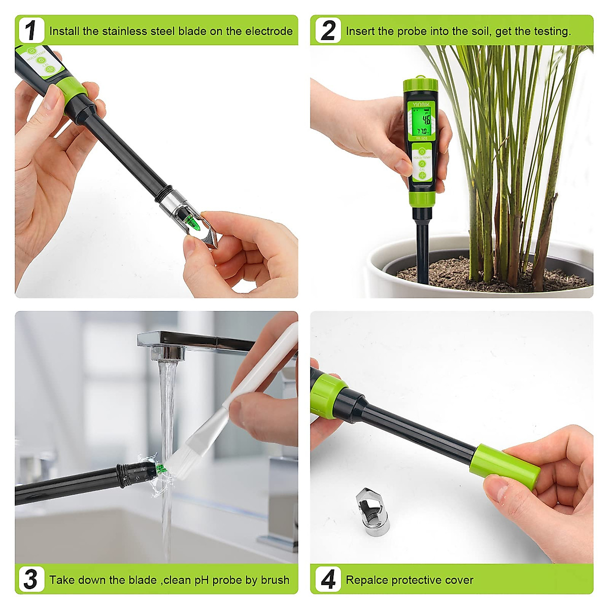 YINMIK Digital Soil pH Meter for Gardeners, Soil Direct pH Tester for Plant Care, Measure pH of Solution Potting Soil Growing Media,Great for Indoor,Greenhouse,Outdoor,Garden, Lawn, Farming, Yard Use