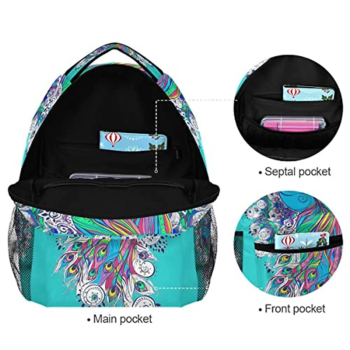 Colorful Peacock Blue School Backpack Bookbag for Boys Girls Teens Casual Travel Bag Computer Laptop Daypack