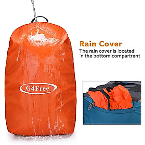 G4Free 45L Hiking Travel Backpack Waterproof with Rain Cover, Outdoor Camping Daypack for Men Women(Grey Blue)