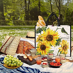 NymphFable 5 Pack Reusable Shopping Bags Sun Flowers Washable Grocery Bags Fabric Tote Bag