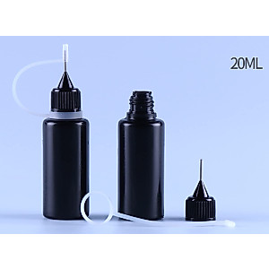 NANSHINE 12pcs 20ml(0.68oz) Black Needle Tip Glue Bottle Squeeze Bottle With 2pcs Funnel, Light-proof Plastic Bottle Reagent Dispensing Bottle Precision Tip Applicator Bottles