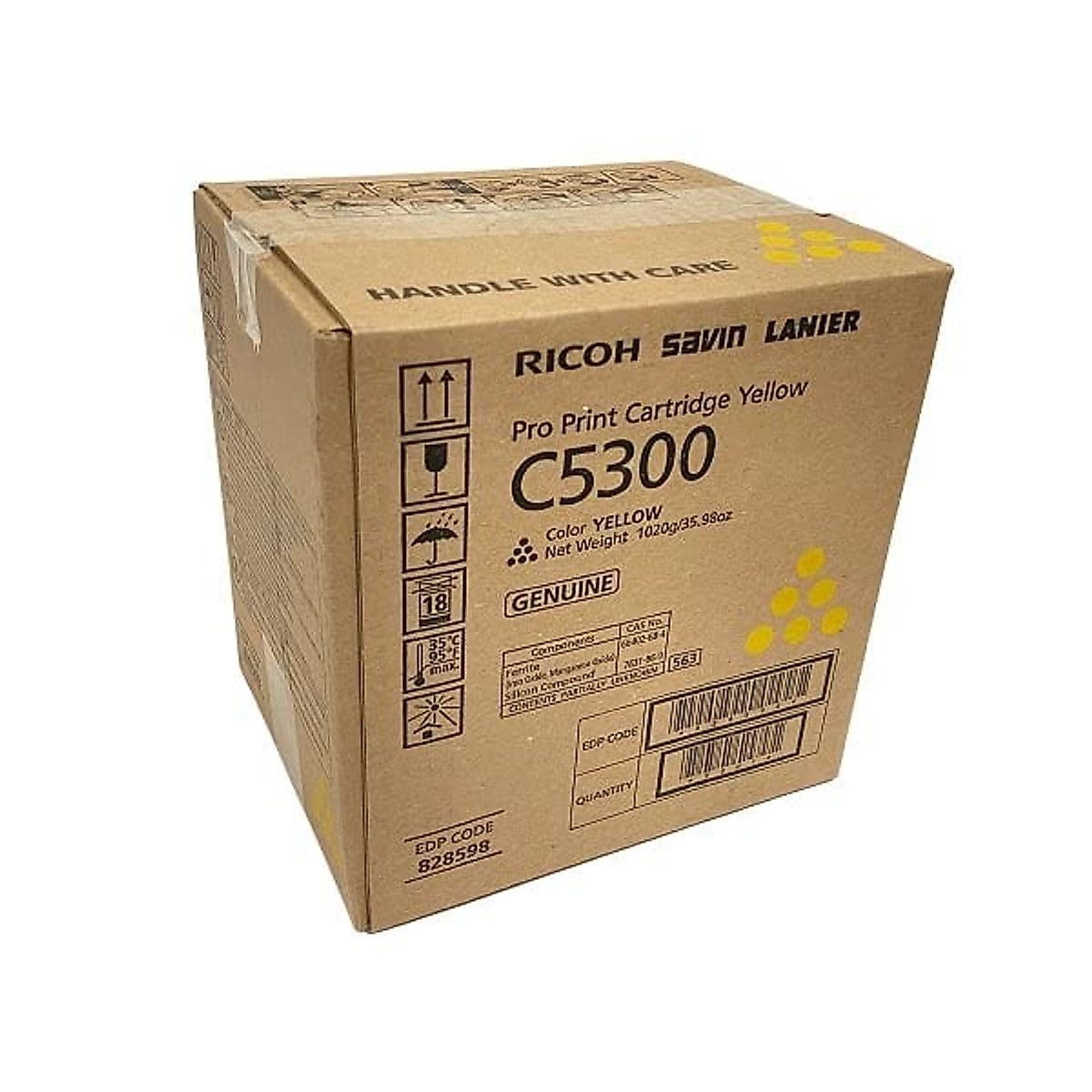 Genuine Ricoh 828598 Yellow Toner Cartridge for use in The Ricoh, Savin, Lanier Pro C5300s/Pro C5310s Printers 26,000 Pages Yield in Retail Packaging