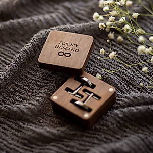 MUUJEE Cufflinks with Engraved Wood Gift Box - For My Husband Cuff Link Set for Men Spouse Fiancé & Groom from the Bride Future Wife Wedding Day Tuxedo Dress Shirt Accessory Reception Memory Keepsake