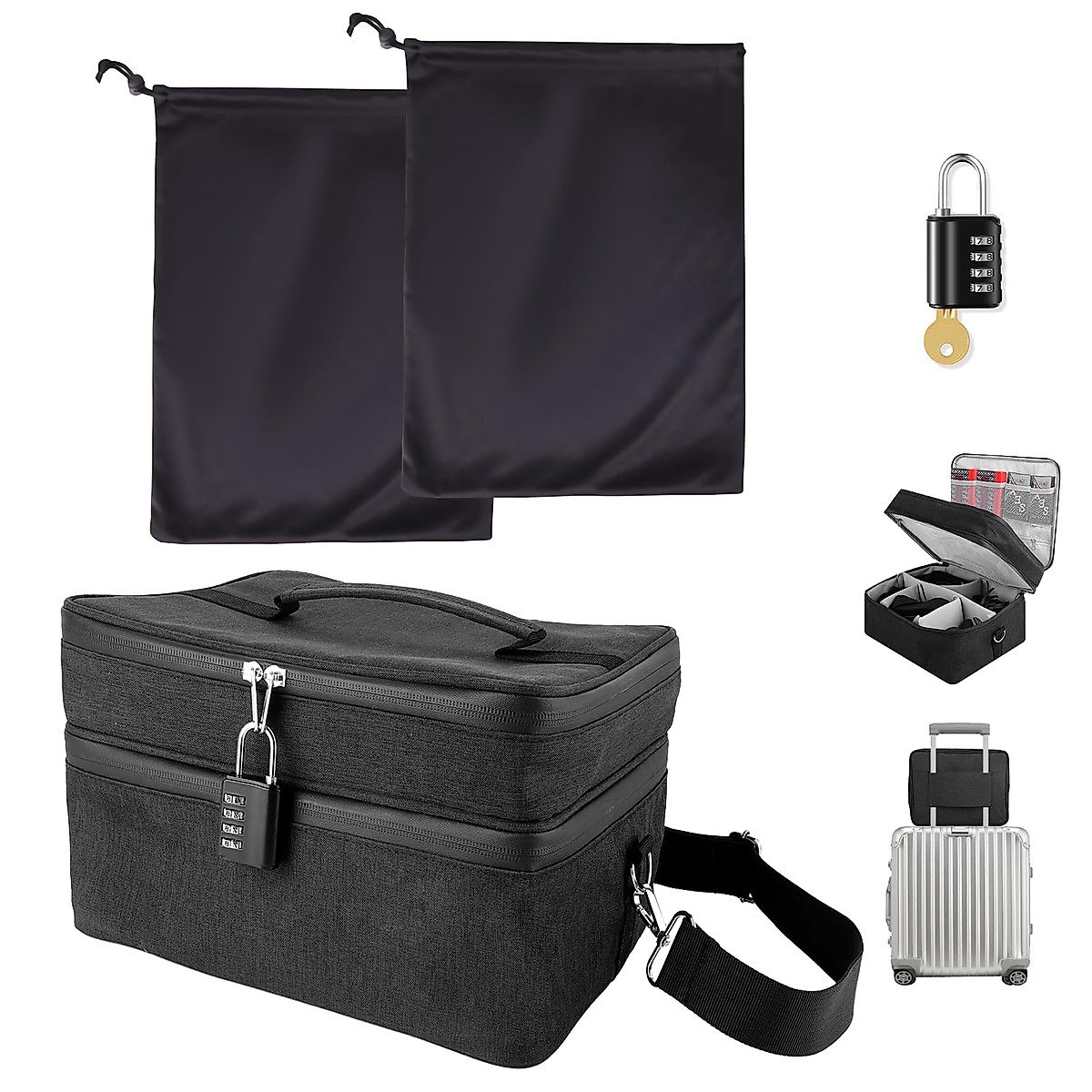 MUOUM Discreet Lockable Adult Storage Toy Bag And 2pcs L Size (8.6 * 11.8inch) Microfiber Drawstring Bag Box Organizer Container