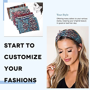 Carede Wide Boho Headbands for Women Extra Large Turban Headband Twisted Knot Head wraps Criss cross African Thick Bandana Headbands,Pack of 6