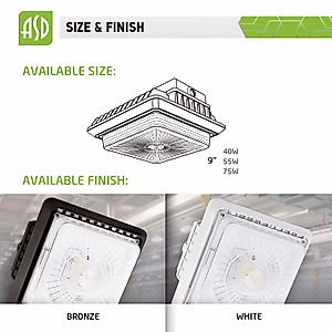 ASD 5000K Canopy LED Lights 347V-480V Dimmable IP65 40W 5400Lm Outdoor Ceiling Lights with J-Box | Light Fixture Canopy | Gas Station and Garage Light | LED Parking Lot Light UL&DLC