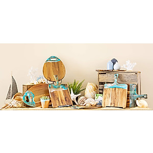 Large wooden charcuterie Board, Paddle 11.5 in x 11.5 in plus 5in Handle, Serving Platter, Cheese Board and Knife Set in Gift box. Charcuterie board, Handmade Ocean themed Epoxy Resin