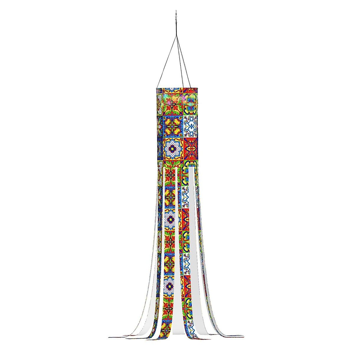 Mexican Talavera Ceramic Tile Halloween Windsocks Flag 40 Inch Flag Wind Socks Outdoor Hanging Decoration Halloween Decorations Halloween Decor Outdoor for Home Yard Patio with Led Light