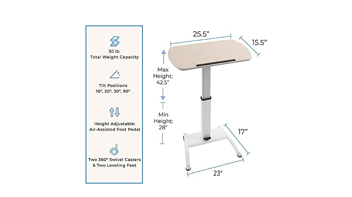 Portable Adjustable Laptop Stand with Wheels & Tilting Desk
