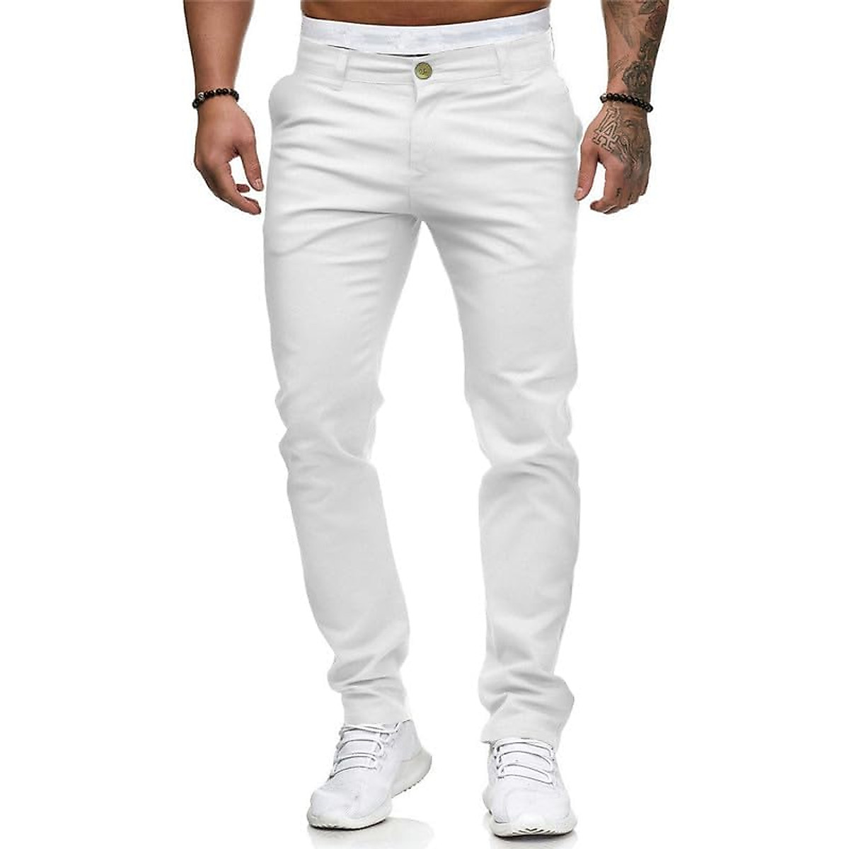 HUNGSON Men Skinny Slim Fit Casual Jeans Dyeing Stretch Straight Fashion Denim Pants(White,38)