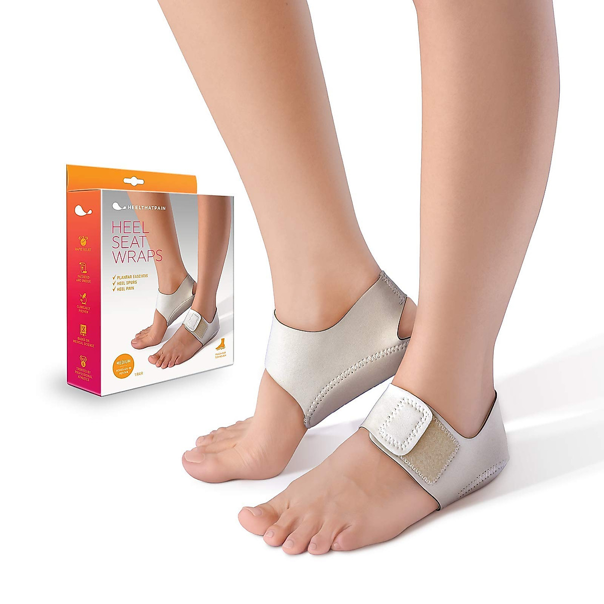 Heel That Pain Heel Seat Wraps for Plantar Fasciitis and Heel Spurs | Patented, Clinically Proven, 100% Guaranteed (Medium)