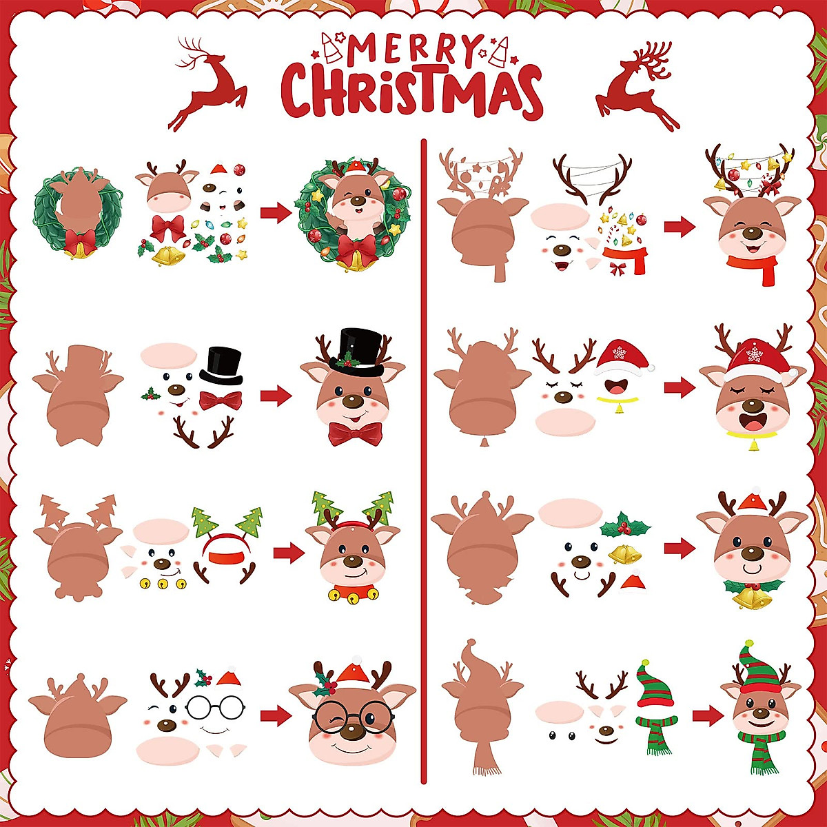 Yinder 48 Pcs Christmas Craft Kit Bulk Christmas Arts and Crafts DIY Christmas Tree Ornament Kit Make Your Own Xmas Tree Ornaments Self Adhesive Sticker Sheets for Xmas Tree(Christmas Reindeer)
