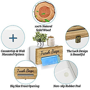 Rustic Trash Bag Holder Wall Mounted, Trash Bag Dispenser Roll Holder with Lid, Garbage Bag Holder Dispenser for Plastic Bags, Trash Bag Holder Garbage Bag Dispenser for Home & Kitchen Organization