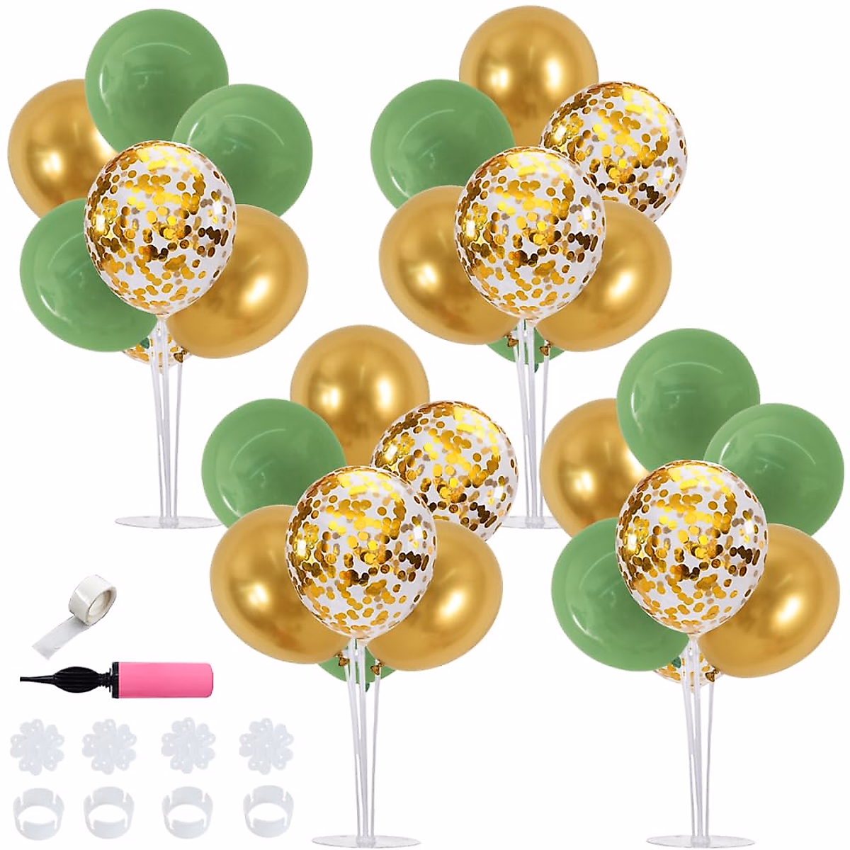 TONIFUL 4 Set Sage Green Gold Balloon Centerpieces for Table,Balloons Stand Kit for Baby Shower Birthday Party Decorations,Bridal shower,Anniversary