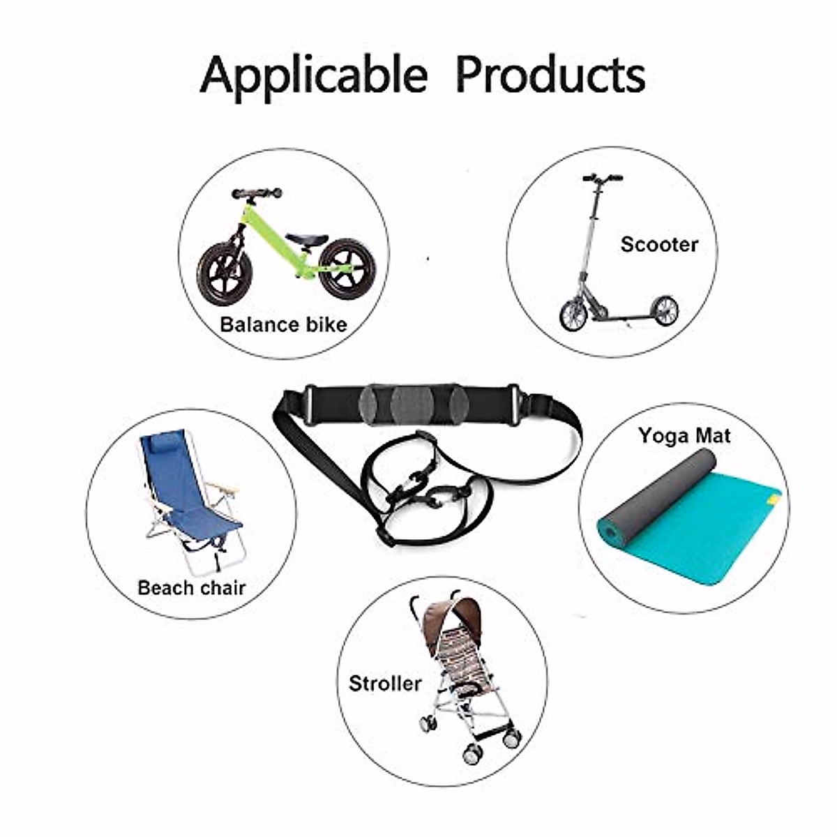 Gutezeiten Kick Scooter Shoulder Strap Compatible for Carrying Beach Chair, Electric Scooter,Kids Bike,Foldable Bikes, Balance Bikes, Yoga Mat,Adjustable Should Belt Straps with Non-Slip Shoulder Pad