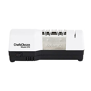Chef's Choice Hybrid Diamond Hone Knife Combines Electric and Manual Sharpening for Straight and Serrated 20-Degree Knives, 3-Stage, White