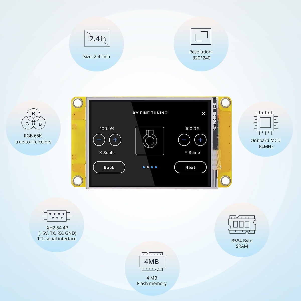 NEXTION Display 2.4″ Discovery Series NX3224F024 LCD-TFT Resistive Touch Screen 320×240, HMI Display Suitable for Racing Dashboard, 3D Printer, etc.