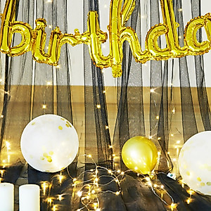 Black Sheer Backdrop Curtains with Lights String for Birthday Party 10ft × 8ft Black Tulle Backdrop Curtain for Baby Shower Halloween Photo Shoot Decorations