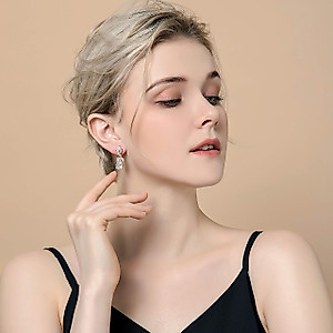 Women's Cubic Zirconia Bridal Earring - Elegant Gold Plated Teardrop Cluster Floral Leaf CZ Crystal Rhinestone Wedding Earring for Bride