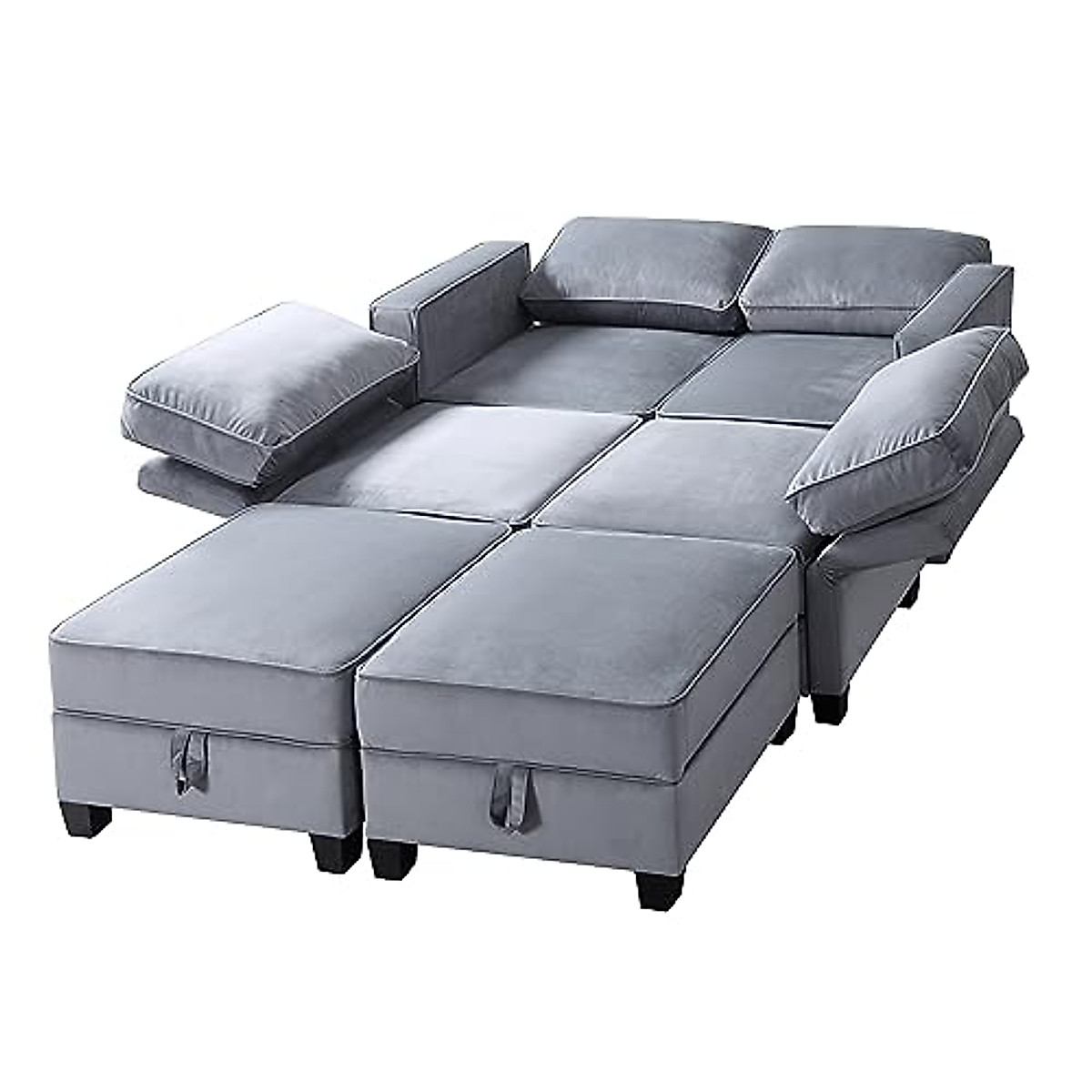 Goohome 116'' Modular Sectional, U-Shaped Velvet Convertible, Minimalist Modern 6 Seater Sleeper Couch with Chaise Ottomans, Sofa Sets, for Living Room, Bedroom, B-Dark Gray