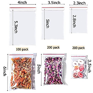 500 Pack Poly Zipper Bags,3 Different Size Small Craft Plastic Bags,Clear Reusable Ziplock Bags Storage for Bead,Jewelry,Candy,2.3x3.5Inch,3.5x5Inch,4x6Inch