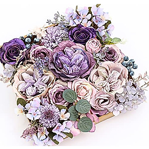 HIMIFOLO Artificial Flowers Austin Roses 25pcs Silk Fake Flowers for DIY Wedding Bouquets Combo Gradual Change Centerpieces Arrangements Party Bridal Baby Shower Home Decorations (Purple)