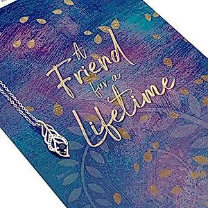 Smiling Wisdom - Friendship - Reason Season Lifetime Friend Greeting Card and Leaf Necklace Gift Set - Woman BFF (Blue Leaf - Silver)