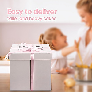 Zeonly 5 Pcs 10x10x8 inch Corrugated Cake Boxes with Cake Boards,10 inch Tall Cake Box with Stickers and Ribbon for Christmas Wedding Birthday Party