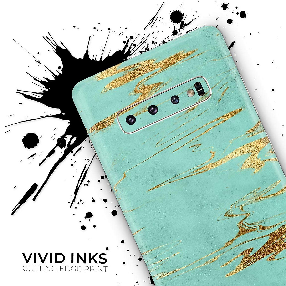 DesignSkinz Mint Marble & Digital Gold Foil V2 Protective Vinyl Decal Wrap Skin Cover Compatible with The Samsung Galaxy S20 (Screen Trim & Back Glass Skin)