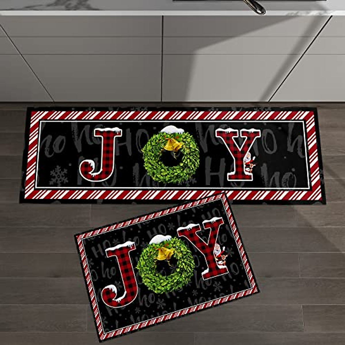 Miaklek Christmas Kitchen Mats Anti Fatigue 1 Piece, Kitchen Mats for Floor, Comfort Mat for Kitchen Floor, Non Skid Mats for Kitchen,Office,Sink,Oven,Laundry, Red and Black Plaid Christmas Joy