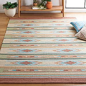 SAFAVIEH Cotton Kilim Collection Accent Rug - 4' x 6', Brown & Ivory, Handmade Southwestern Boho Tribal Cotton, Ideal for High Traffic Areas in Entryway, Living Room, Bedroom (KLC301T)