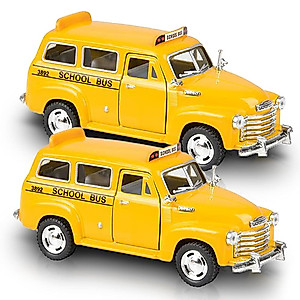 ArtCreativity Pullback Suburban School Bus Set, Includes 2, 4.75 Inch School Buses, Diecast Bus Playset with Pull Back Mechanisms, Great Birthday Gift Idea for Boys and Girls