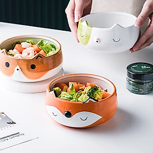 DOITOOL 3D Fox Ceramic Salad Bowl Cereal Bowl Pasta Bowls for Soup Fruits Orange and White