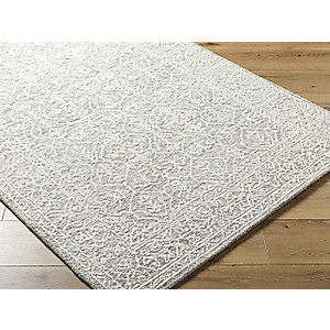 Hauteloom Yadid Wool Living Room, Bedroom Area Rug - Traditional - Light Silver, Off White, Silver Gray - 6' x 9'