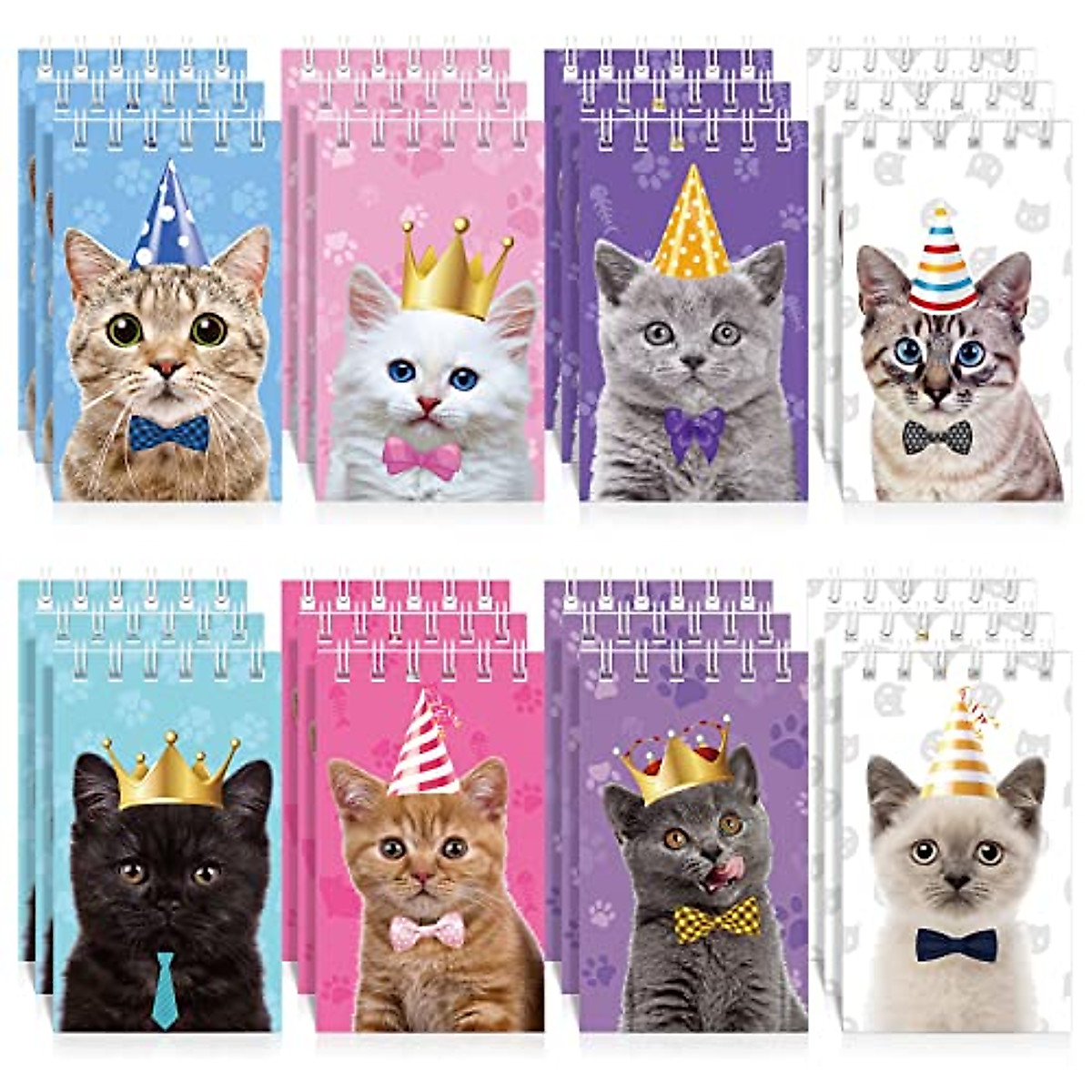 24 Pcs Cat Animal Mini Notepad Cute Cat Small Spiral Pocket Notebook Pet Cat Memo Spiral Tiny Notebooks for Cat Party Favors Kids Birthday Party Classroom School Goodie Bags Stuffers(Vivid Style)
