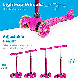 Best Choice Products Kids Mini Kick Scooter Toy w/Light-Up Wheels, Height Adjustable T-Bar, Foot Break - Pink