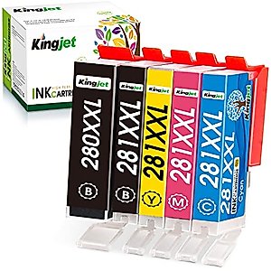 Kingjet Compatible Ink Cartridge Replacement for Canon 280 281 PGI-280XXL CLI-281XXL PGI-280 CLI-281 XXL Work with Canon Pixma TR8520 TR7520 TS6120 TS6220 TS6320 TS8120 TS8220 TS9120 Printer, 5 Pack