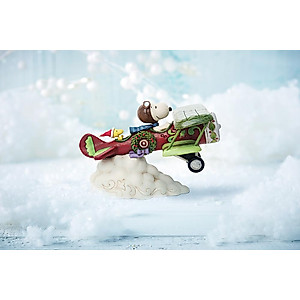 Enesco Peanuts by Jim Shore Snoopy Flying Christmas Ace Plane Figurine, 5.12 Inch, Multicolor