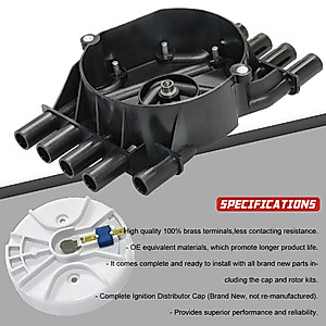 Ignition Distributor Cap and Rotor Kit Compaitble with Chevy CMC 4.3 Vortec 1996-2005 Astro, 1995-2005 Blazer, 1995-2004 S10, 1999-2006 Silverado, 1995-2001 Jimmy with Replace OE # D328A 10452458 D465