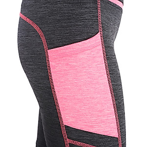 Sugar Pocket Women's Capris Tights Workout Running Leggings Yoga Pants XL(Grey/Pink)